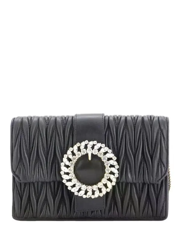 Miu Miu Crystal Buckle Flap Crossbody Bag Matelasse Leather Small Shoulder Bag - Black
