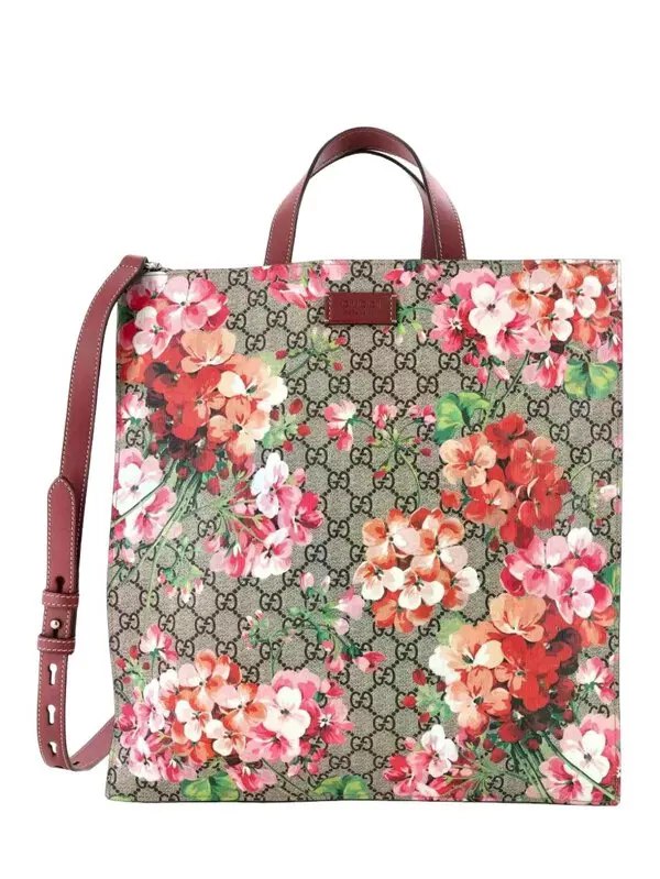 Gucci Convertible Soft Open Blooms Print Gg Coated Canvas Tall Tote Bag - Brown