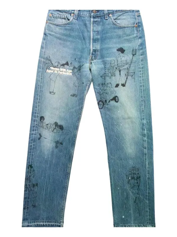BETTER WITH AGE Gene Graphic-print Straight-leg Jeans - Blue