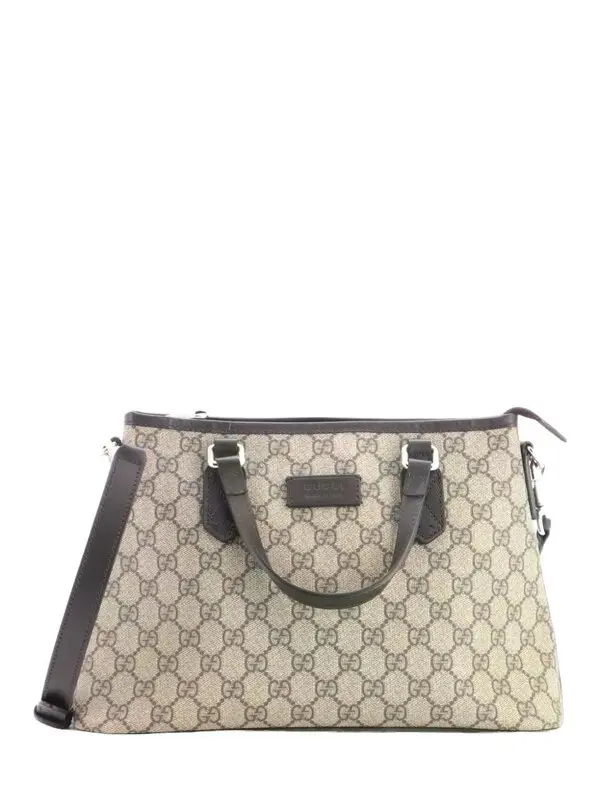 Gucci Convertible Zip Gg Coated Canvas With Leather Medium Tote Bag - Brown