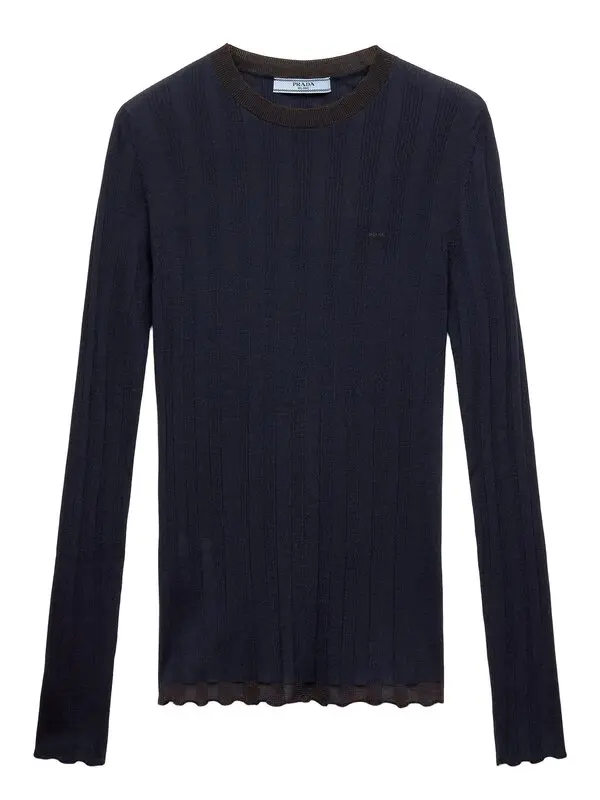 Prada Wool Crew-neck Sweater - Blue/cocoa Brown