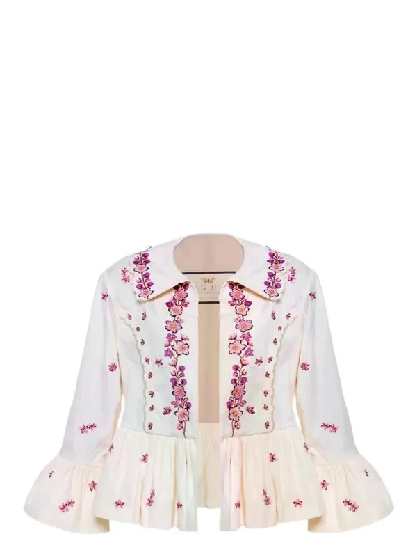Agua Bendita Silene Cauca Embroidered Peplum Blazer - Neutrals