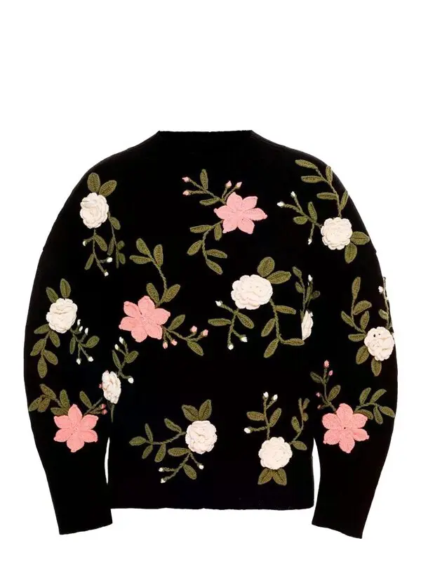 Agua Bendita Nilo Noche Floral-embroidered Sweater - Black