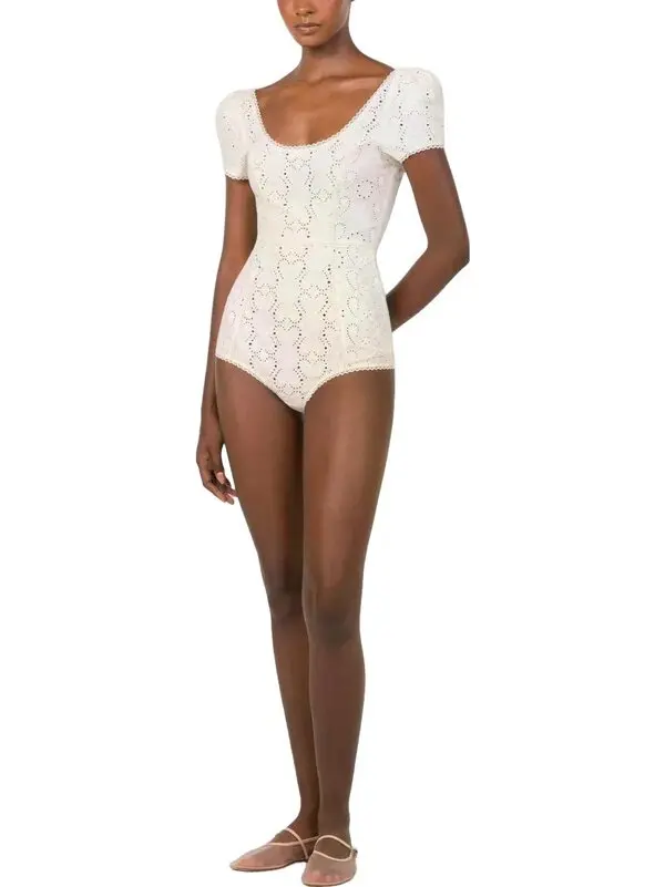 Agua Bendita Gaviota Playa Eyelet-embroidered Bodysuit - Neutrals