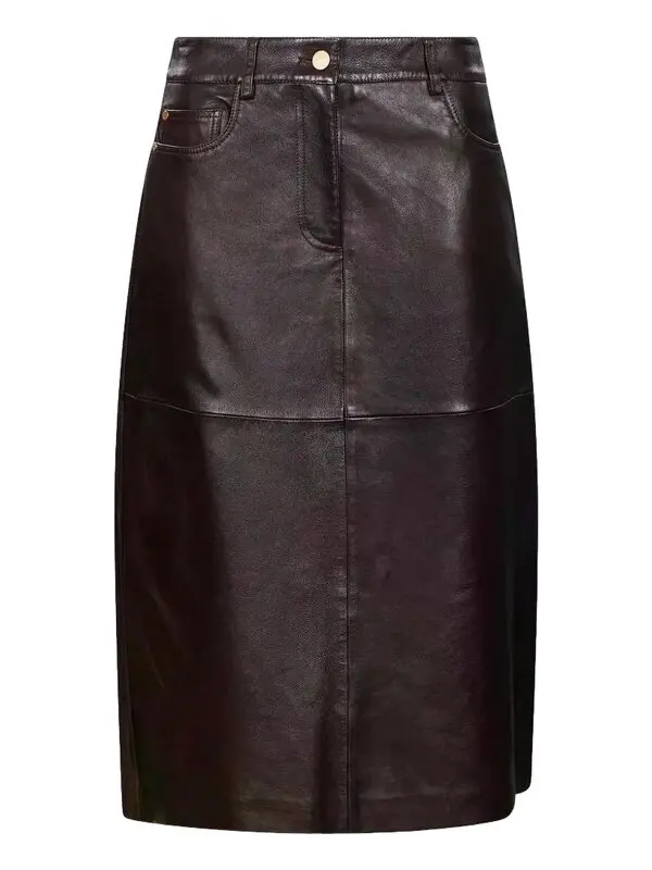 Max Mara Leather Midi Skirt - Brown