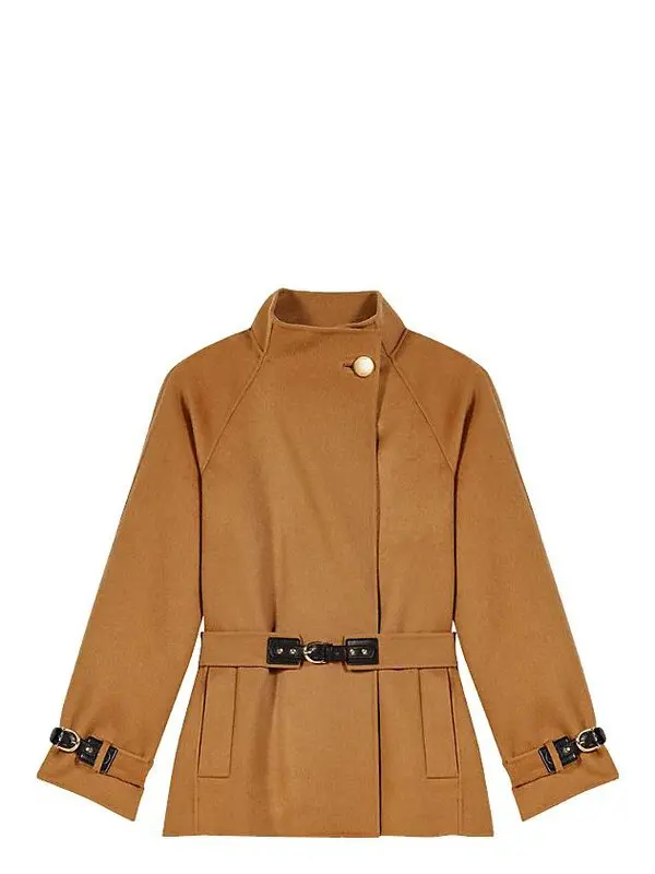 Maje Belted Relaxed-fit Wool-blend Coat - Camel