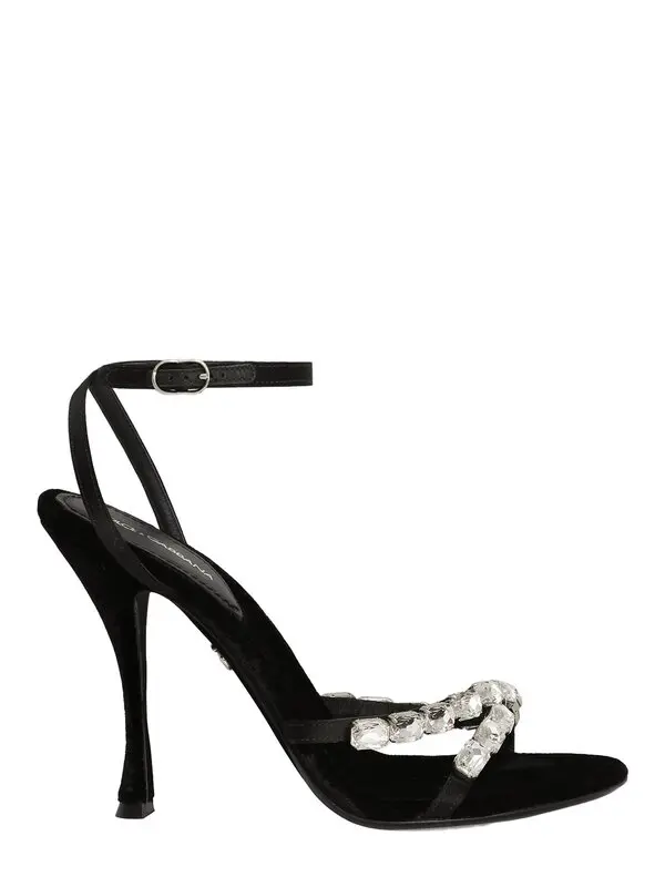 Dolce & Gabbana Satin Sandals With Gemstone Embellisht Sandals And Wedges Multi-colored - Black