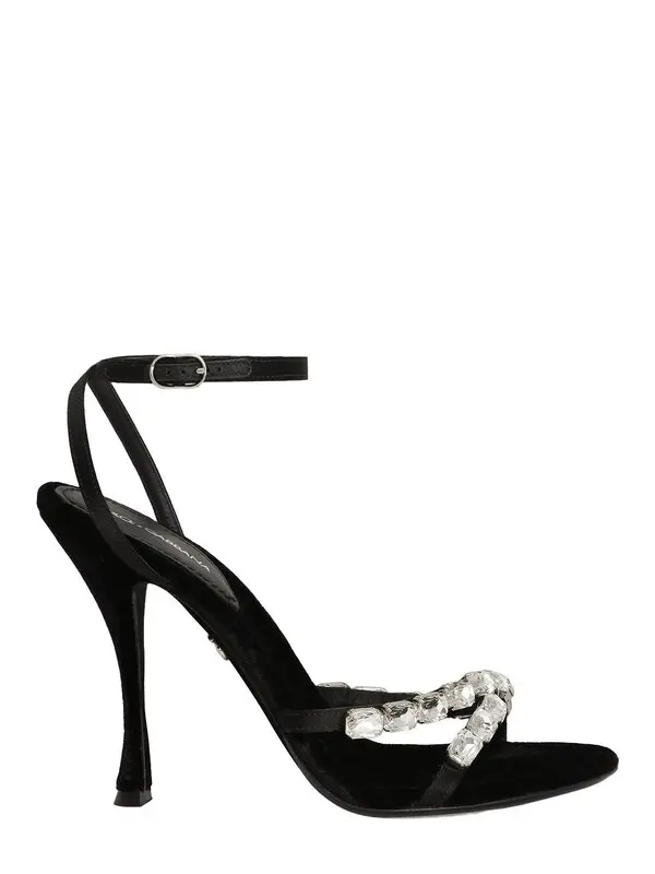 Dolce & Gabbana Satin Sandals With Gemstone Embellisht Sandals And Wedges Multi-colored - Black