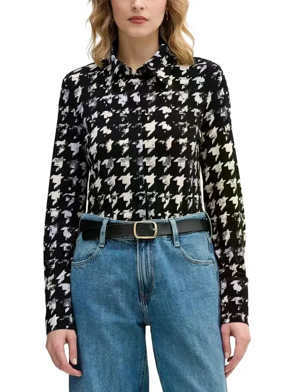 Sisley Houndstooth Buttoned Shirt - Black