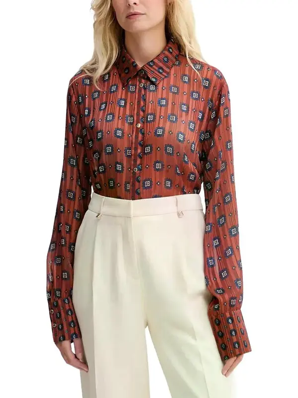 MORGAN Geometric-print Sheer Shirt - Brown