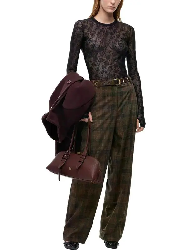 Pinko Check-pattern Wide-leg Trousers - Brown