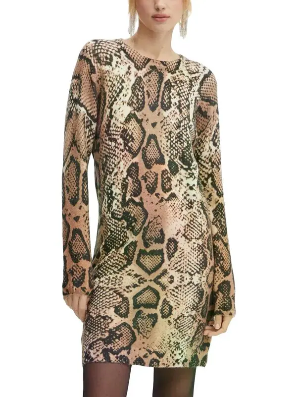 MORGAN Snake-print Long-sleeve Dress - Neutrals