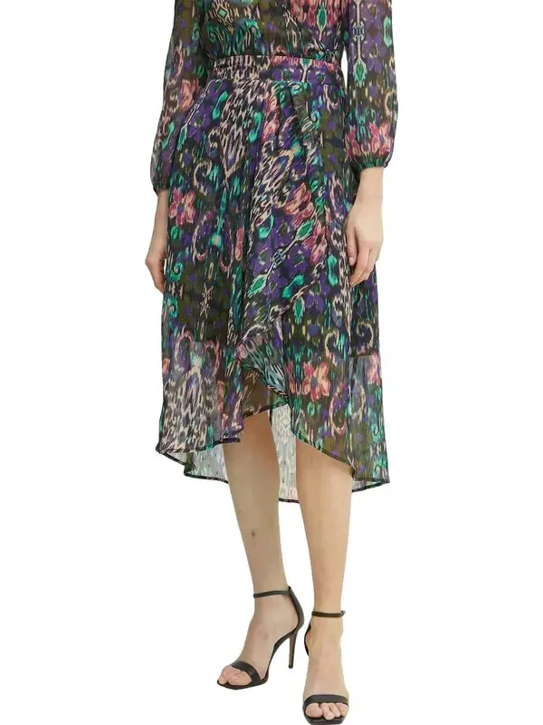 MORGAN Jary Floral-printed Pleated Midi Skirt - Black