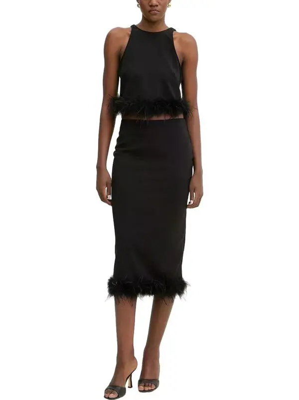 HAVEONE Feather-trim Cropped Top - Black