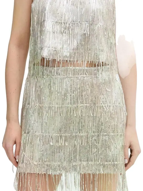 HAVEONE Sequin-embellished Fringed Mini Skirt - Silver