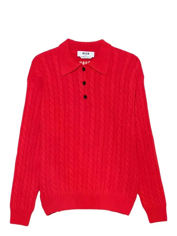 MSGM Cable-knit Polo Sweater - Red