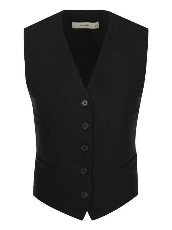 Fendi V-neck Sleeveless Waistcoat - Black