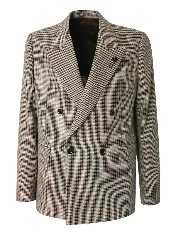 LARDINI Houndstooth Double-breasted Blazer - Neutrals