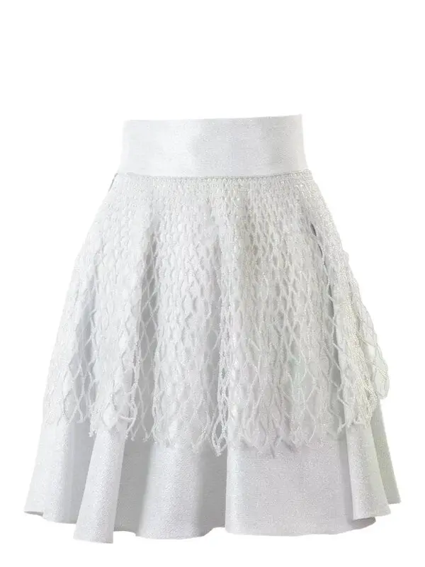 GEMY MAALOUF Shimmery Fishnet-overlay Skirt - Silver