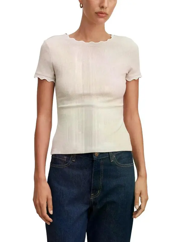 EVER NEW Rebecca Scallop-trim T-shirt - Neutrals