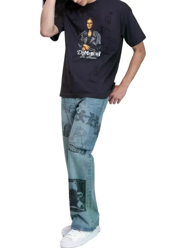 DOMREBEL She Is Her Rhinestone-embellished Graphic-print T-shirt - Black