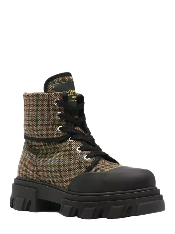 GANNI Check-pattern Lug-sole Boots - Brown