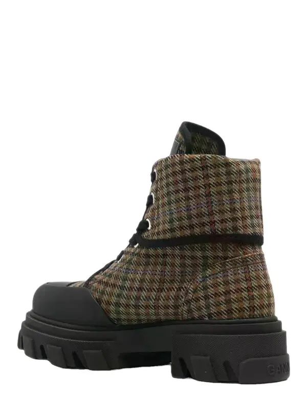 GANNI Check-pattern Lug-sole Boots - Brown
