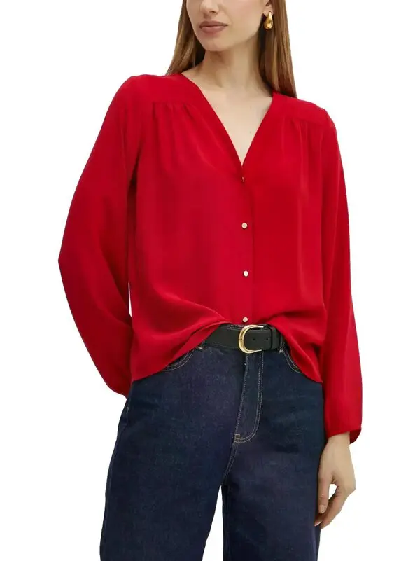 MORGAN Gathered V-neck Blouse - Red