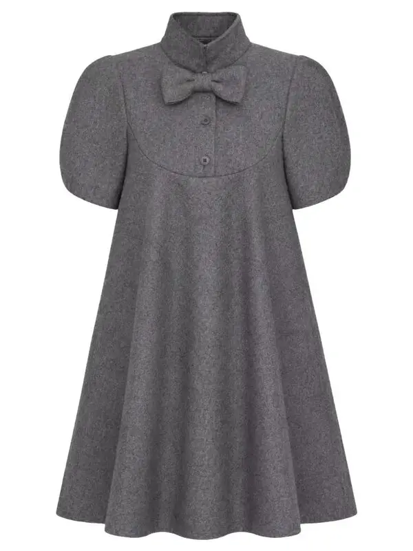 PUSHBUTTON Bow-collar Puff-sleeve Mini Dress - Grey