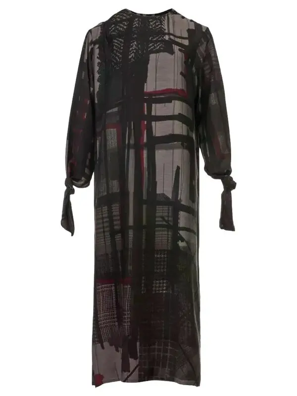 Y’s Abstract-print Tie-detail Midi Dress - Black