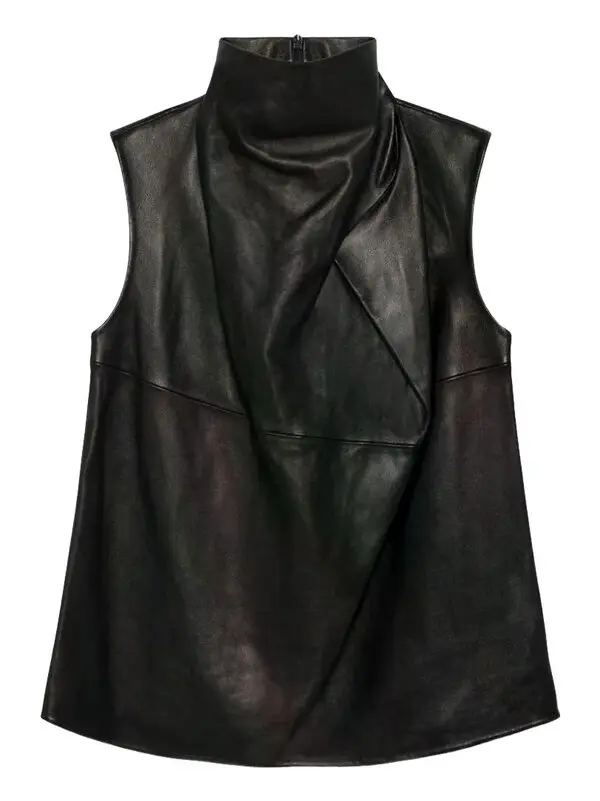 Simkhai Halley Draped Leather Blouse Top - Black