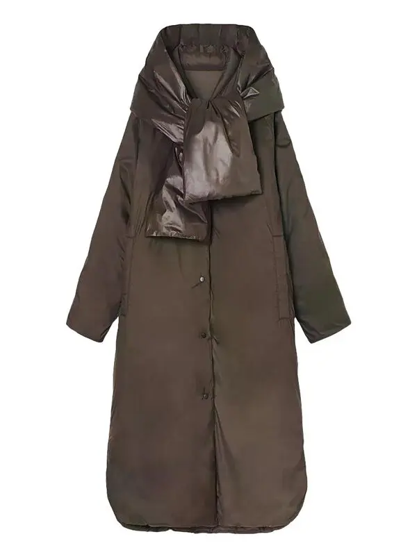 PSOPHIA Reversible Quilted Scarf-detail Coat - Brown