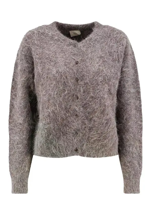 ALYSI V-neck Brushed-finish Cardigan - Brown