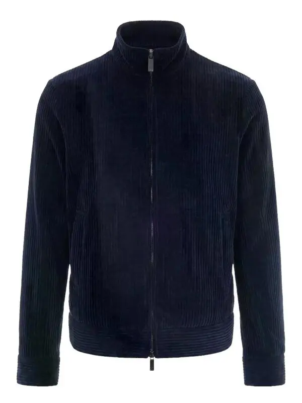 Emporio Armani Ribbed-knit Zip-up Jacket - Blue