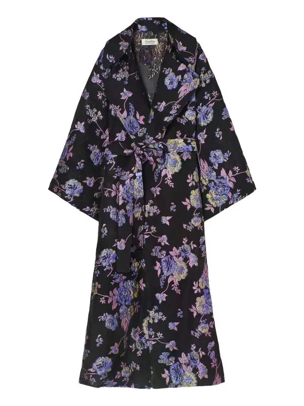PSOPHIA Floral-print Oversized Coat - Black
