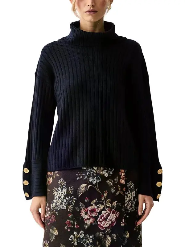 Luisa Spagnoli Mabels Ribbed Button-cuff Sweater - Blue