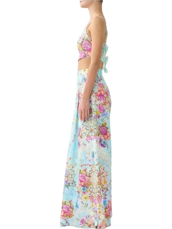 Camilla Floral-print Corset-waist Trousers - Blue