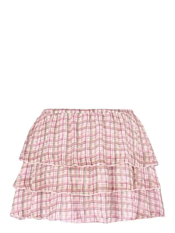 PAR Y ESCALA Checked Ruffle Chiffon Mini Skirt - Pink