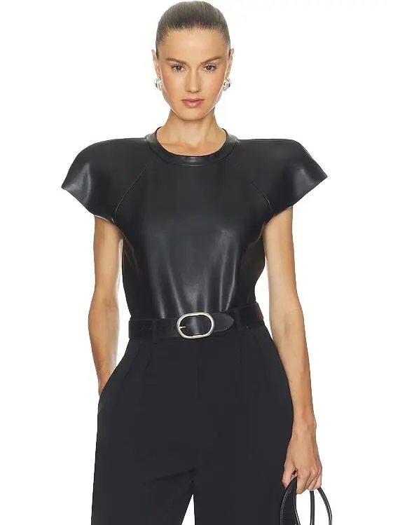 Norma Kamali Cap Sleeve Bomber Bodysuit In . Also - Black