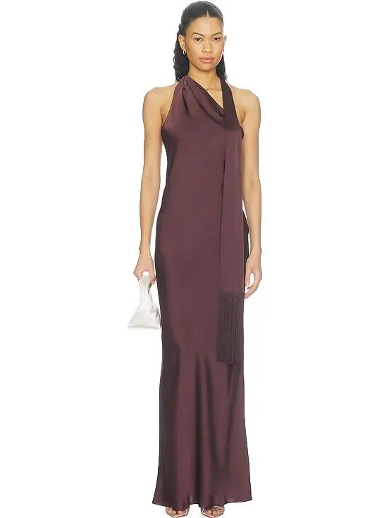 Amanda Uprichard Sonya Maxi Dress With Fringe In . Also - Brown