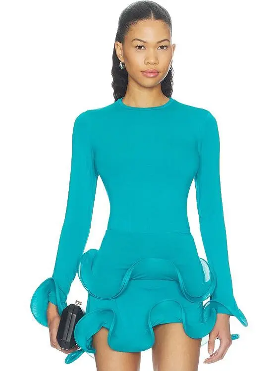 SID NEIGUM Wave Sleeve Bamboo Top In . Also - Blue