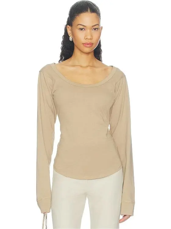 THE LINE BY K Smythe Long Sleeve Scoopneck Top In . Also - Beige