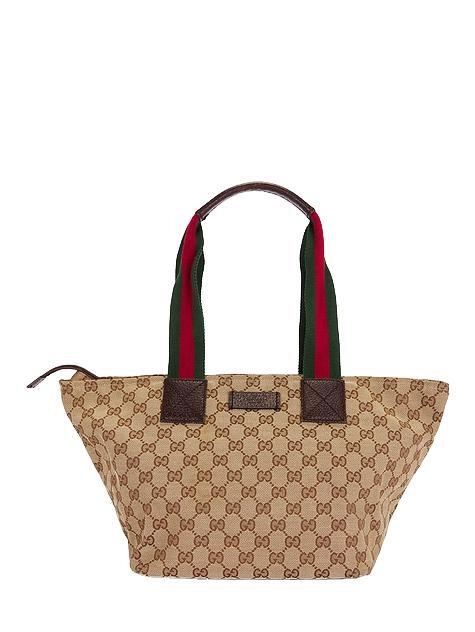 FWRD RENEW Gucci Web Bucket Tote Bag - Brown