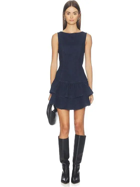 Free People Slow Burn Denim Mini Dress In . Also - Blue