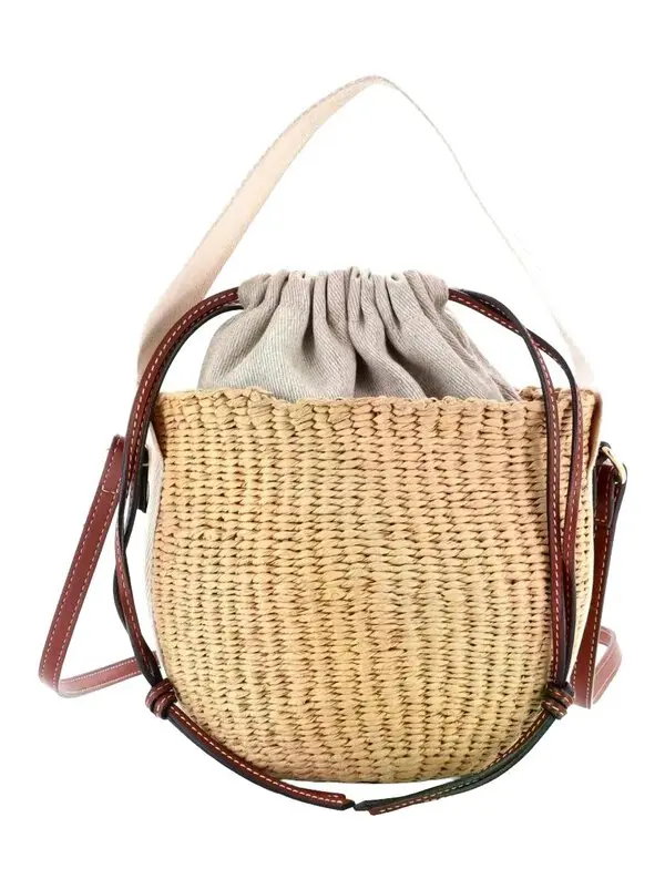 Chloé Woody Basket Tote Woven Raffia Small Bucket Bag - Brown