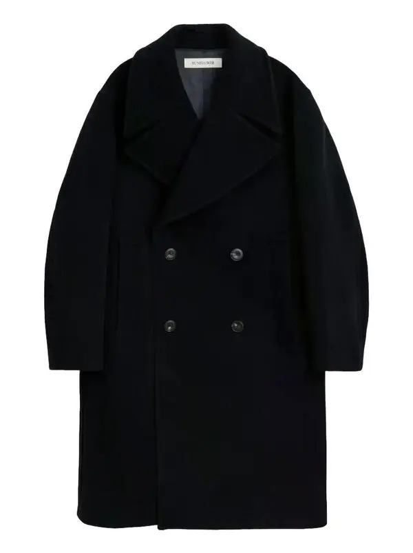 SUNFLOWER Double-breasted Overcoat - Black