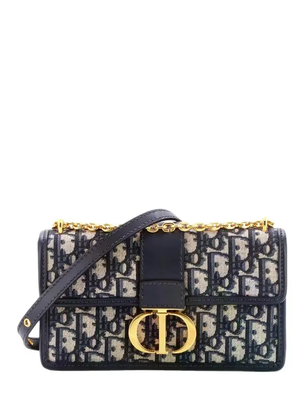 Dior 30 Montaigne Chain Flap Bag Oblique Canvas East West Shoulder Bag - Blue