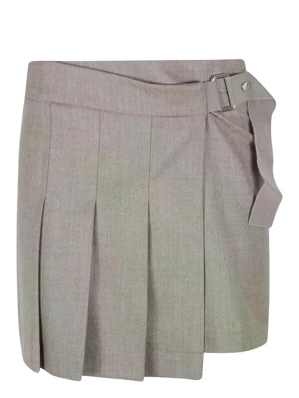 P.a.r.o.s.h Pleated Buckled Mini Skirt - Grey