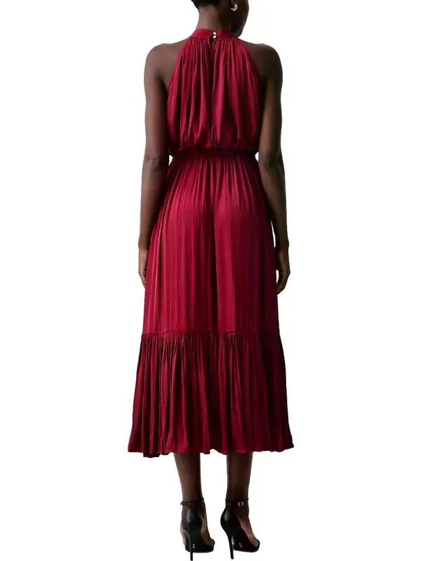 MORGAN Pleated Halterneck Midi Dress - Red