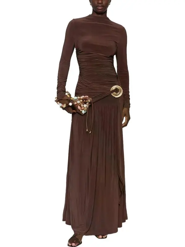 Aje Selah Ruched Long-sleeve Maxi Dress - Brown
